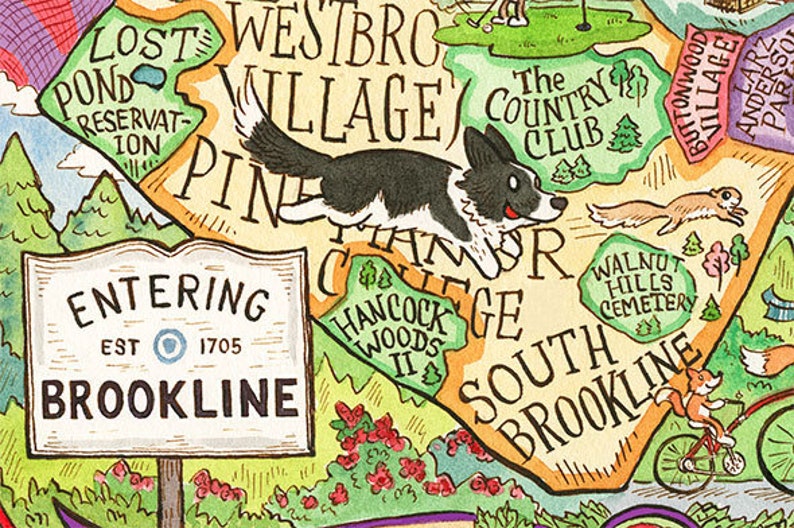 Brookline Massachusetts Map Art Print 11"x 14" - Etsy