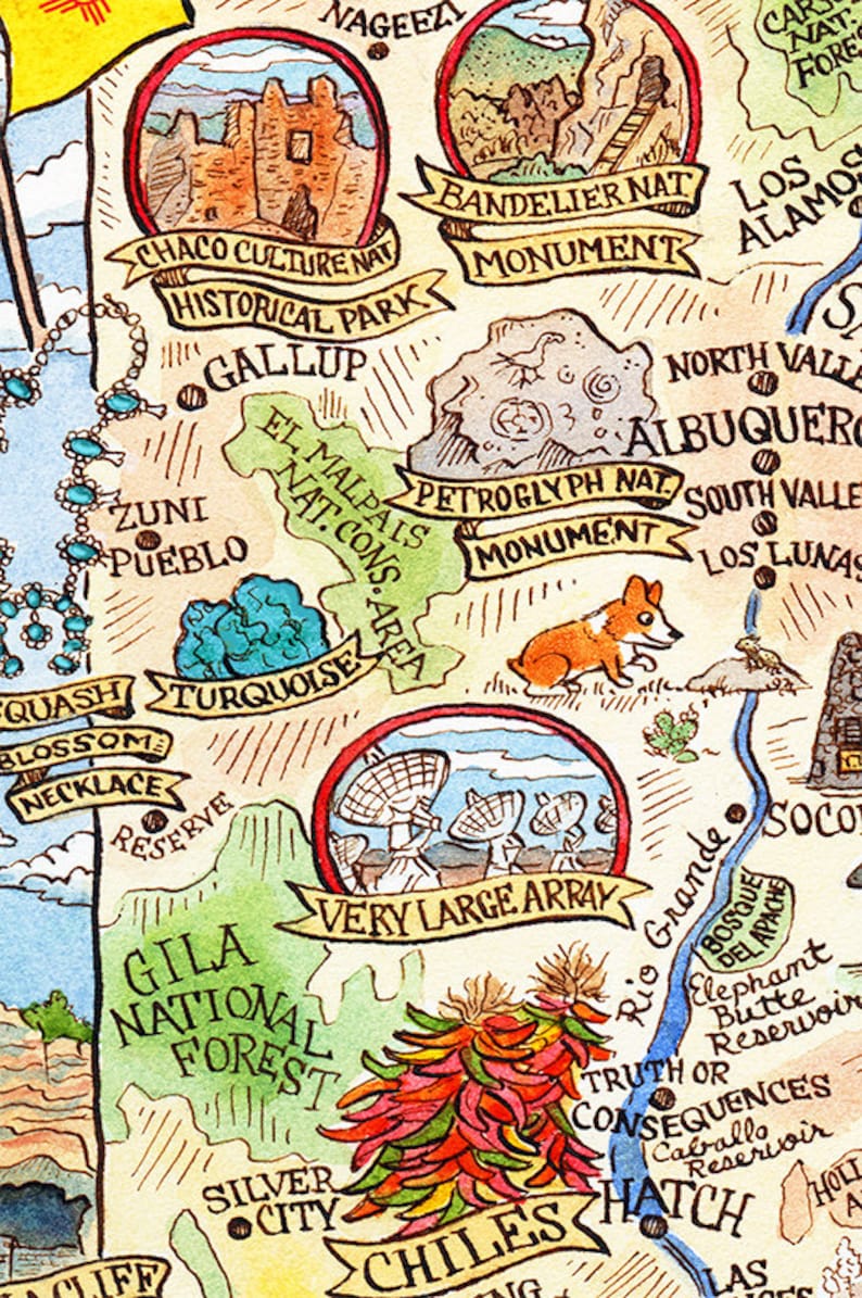 New Mexico State Map Art Print 8 X 10 - Etsy