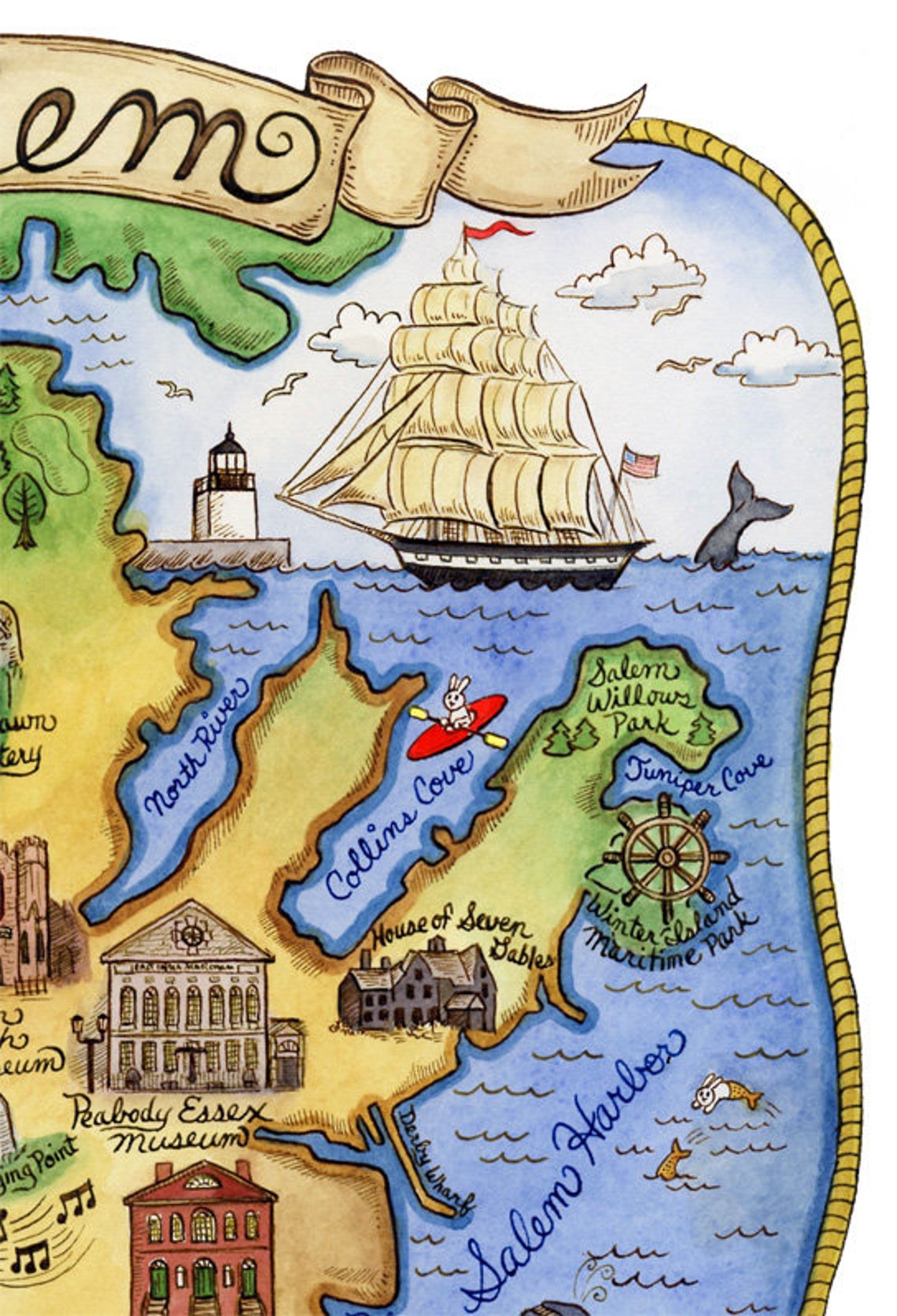 Map of Salem Massachusetts Art Print 11" X 14" - Etsy