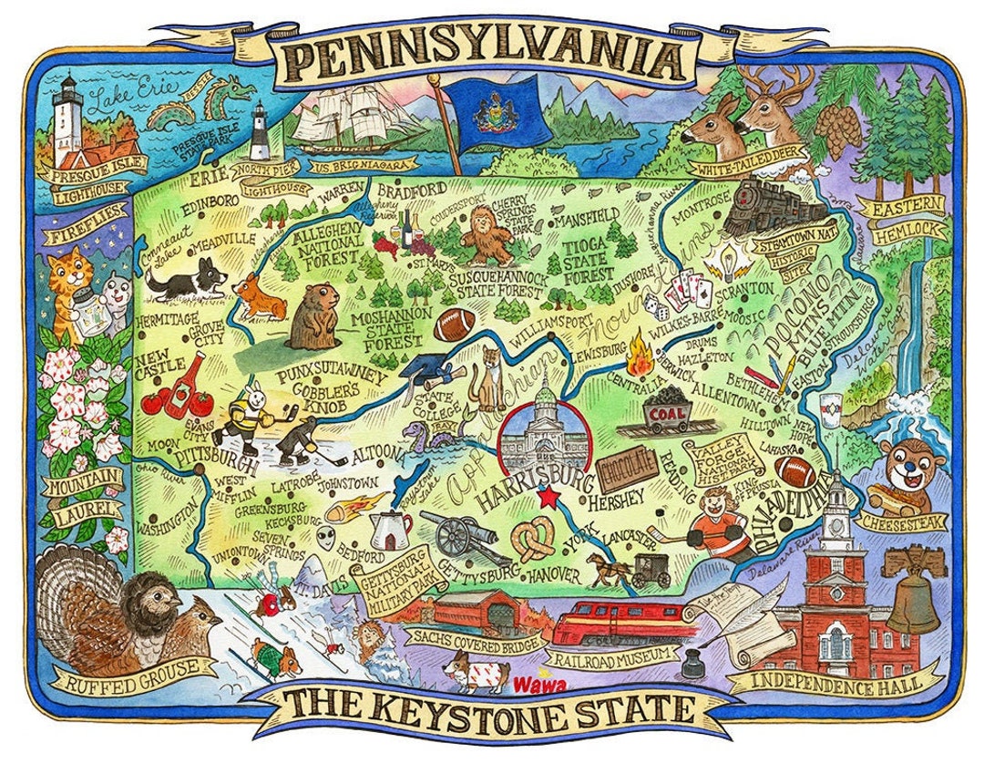 Pennsylvania State Map Art Print 8"x 10" - Etsy