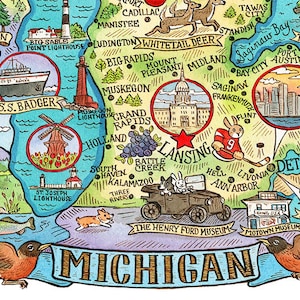 Michigan State Map Art Print 16" X 20" - Etsy