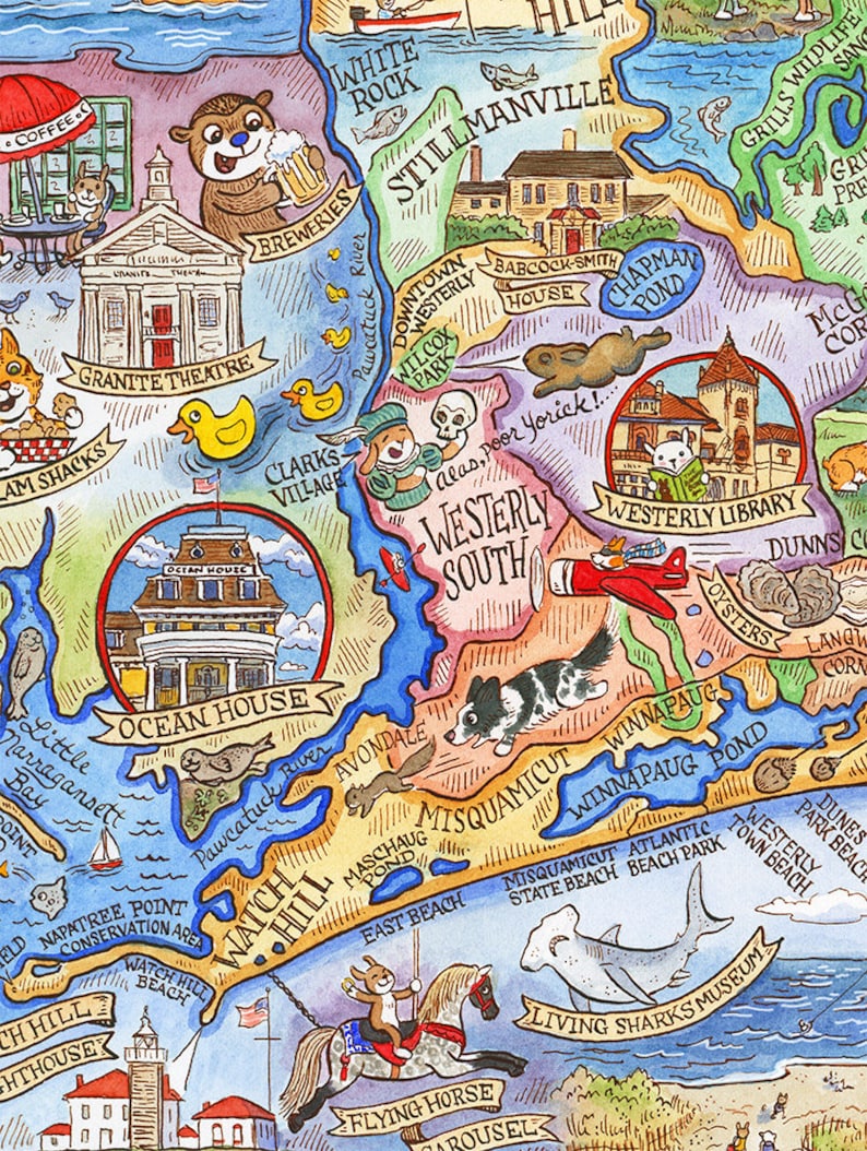 Westerly Rhode Island Map Art Print 11x 14 - Etsy