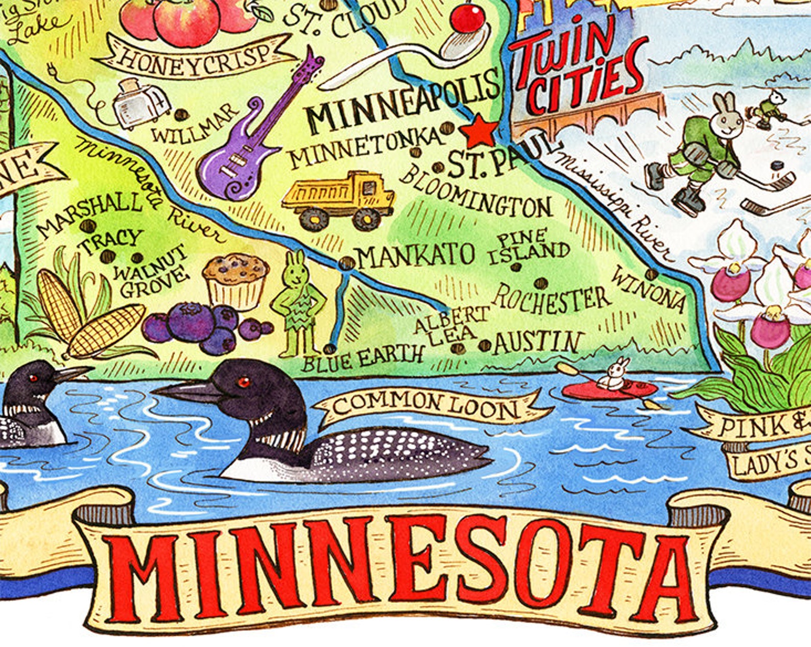 Minnesota State Map Art Print 8" X 10" - Etsy