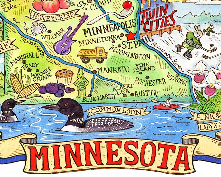Minnesota State Map Art Print 8" X 10" - Etsy