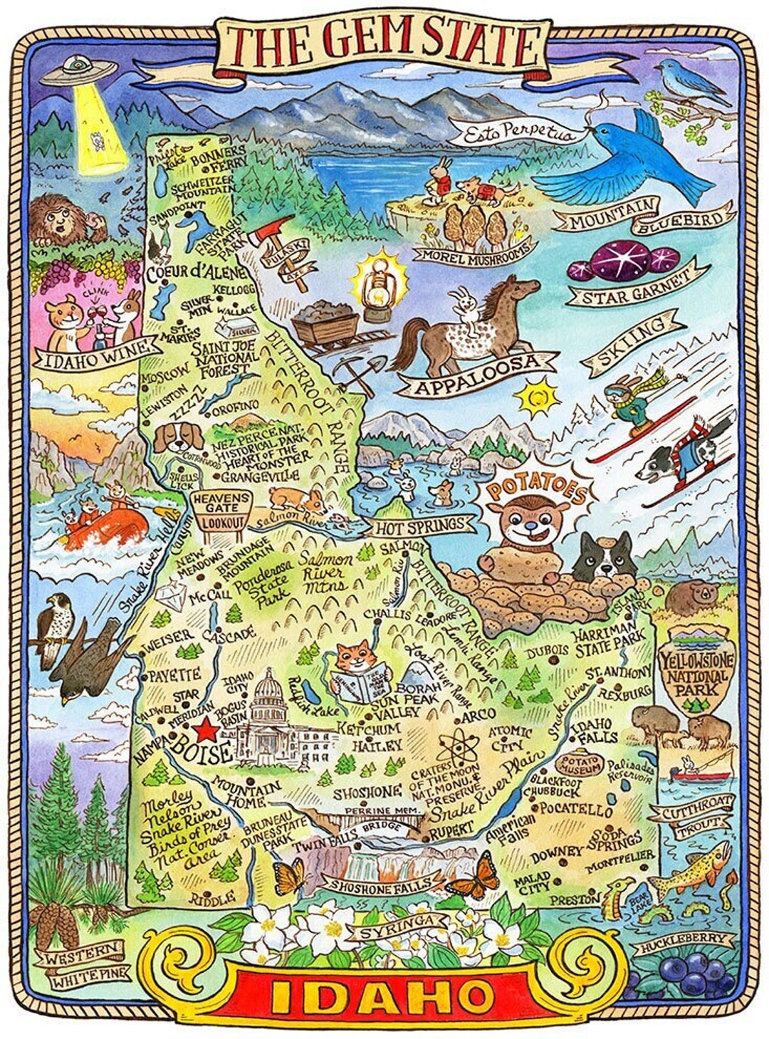 Idaho State Map Art Print 8" X 10" - Etsy