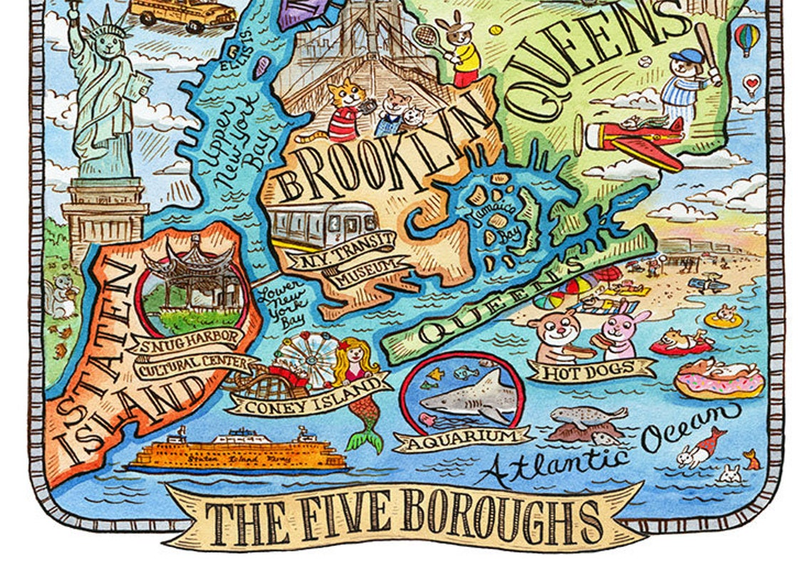 New York City Borough Map Art 16x 20 - Etsy