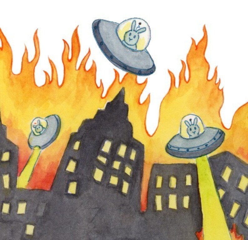 Alien Bunny UFO Art Print-the Invasion - Etsy