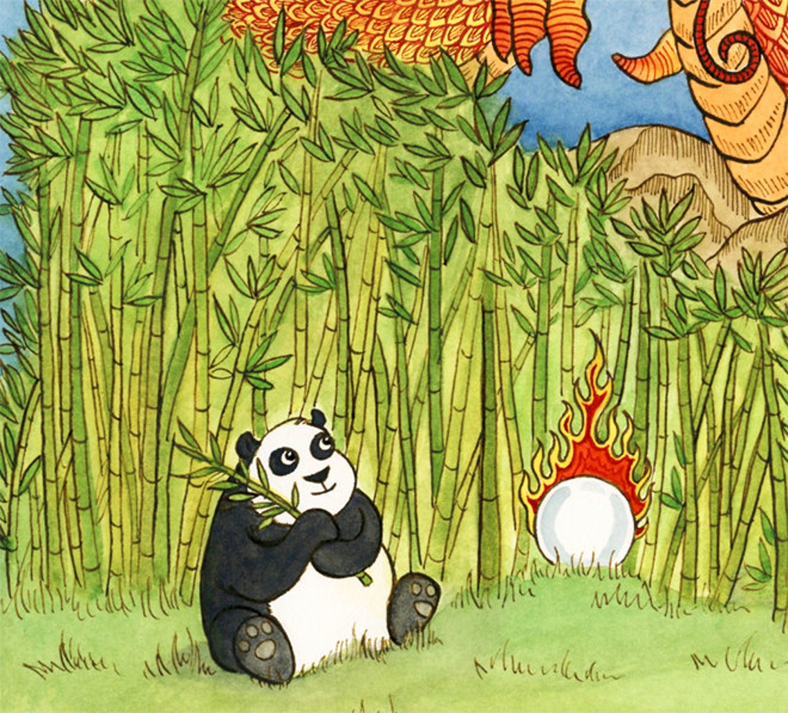 Chinese Dragon Panda Bamboo Art Print 11" X 14" - Etsy