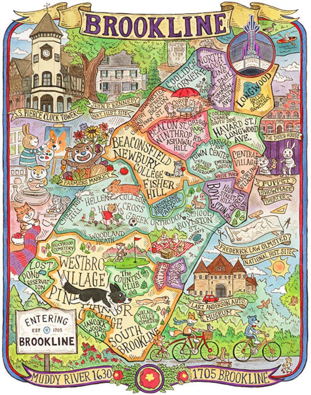 Brookline Massachusetts Map Art Print 11"x 14" - Etsy