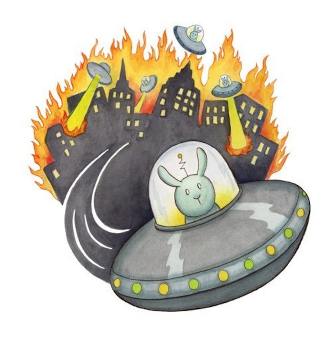 Alien Bunny UFO Art Print-the Invasion - Etsy