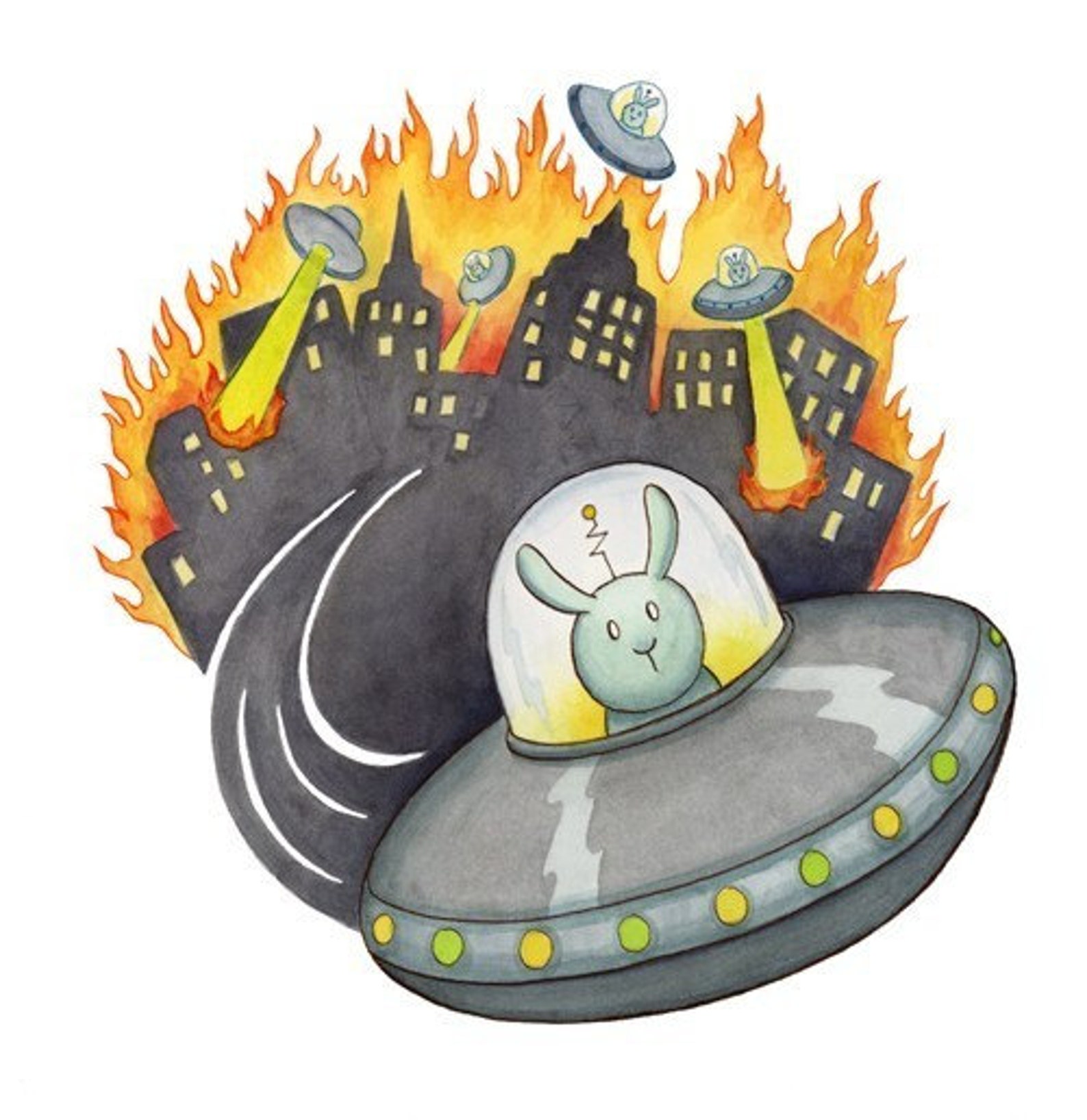 Alien Bunny UFO Art Print-the Invasion - Etsy