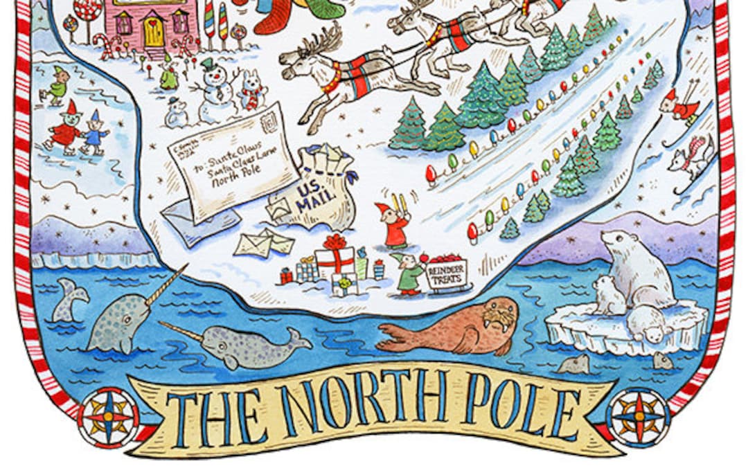 Christmas North Pole Map Art Print 16" X 20" - Etsy