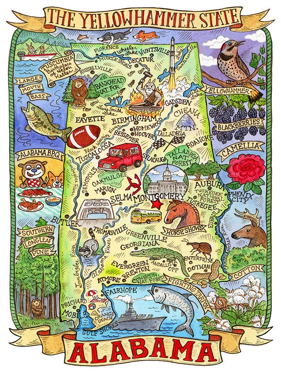 Alabama Map Art Print 8x 10 - Etsy