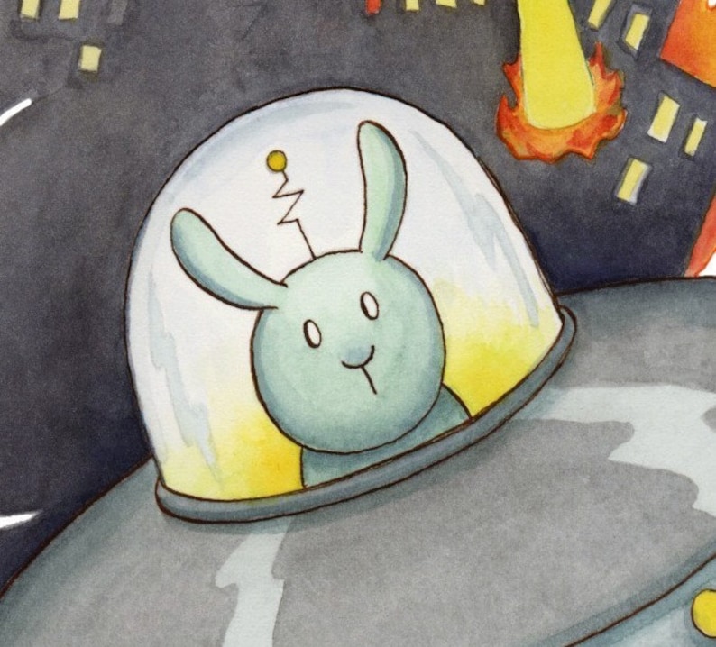 Alien Bunny UFO Art Print-the Invasion - Etsy