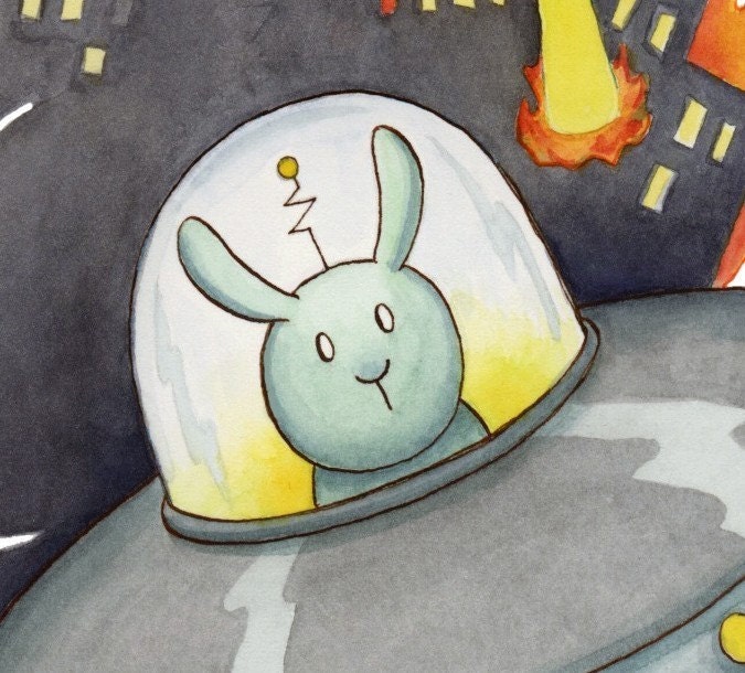 Alien Bunny UFO Art Print-the Invasion - Etsy