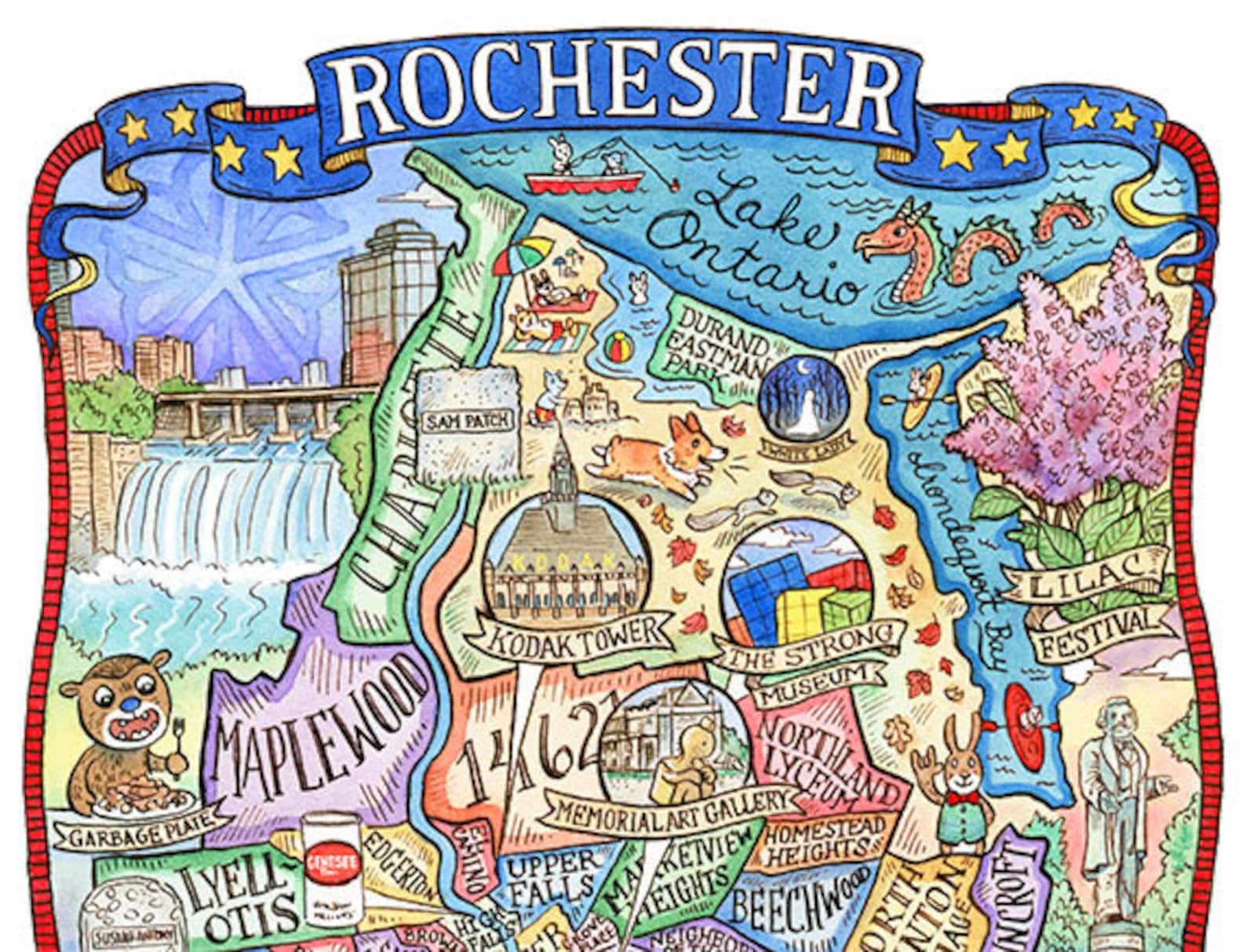 Rochester New York Map Art Print 11x 14 - Etsy
