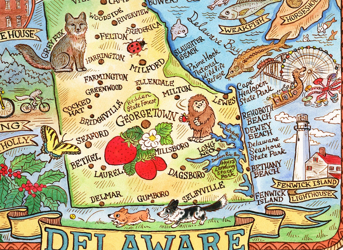 Delaware State Map Art Print 8 X 10 - Etsy