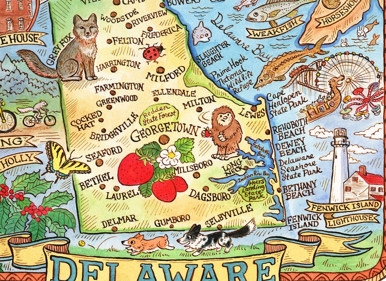 Delaware State Map Art Print 8 X 10 - Etsy