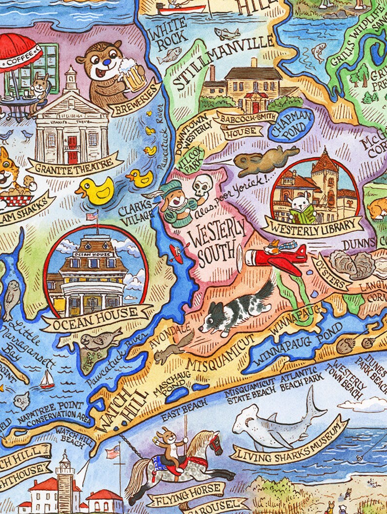Westerly Rhode Island Map Art Print 8x 10 - Etsy