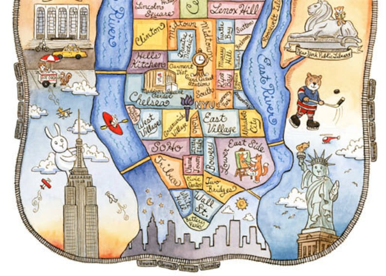 New York City Map Manhattan Art Print 11 X 14 - Etsy