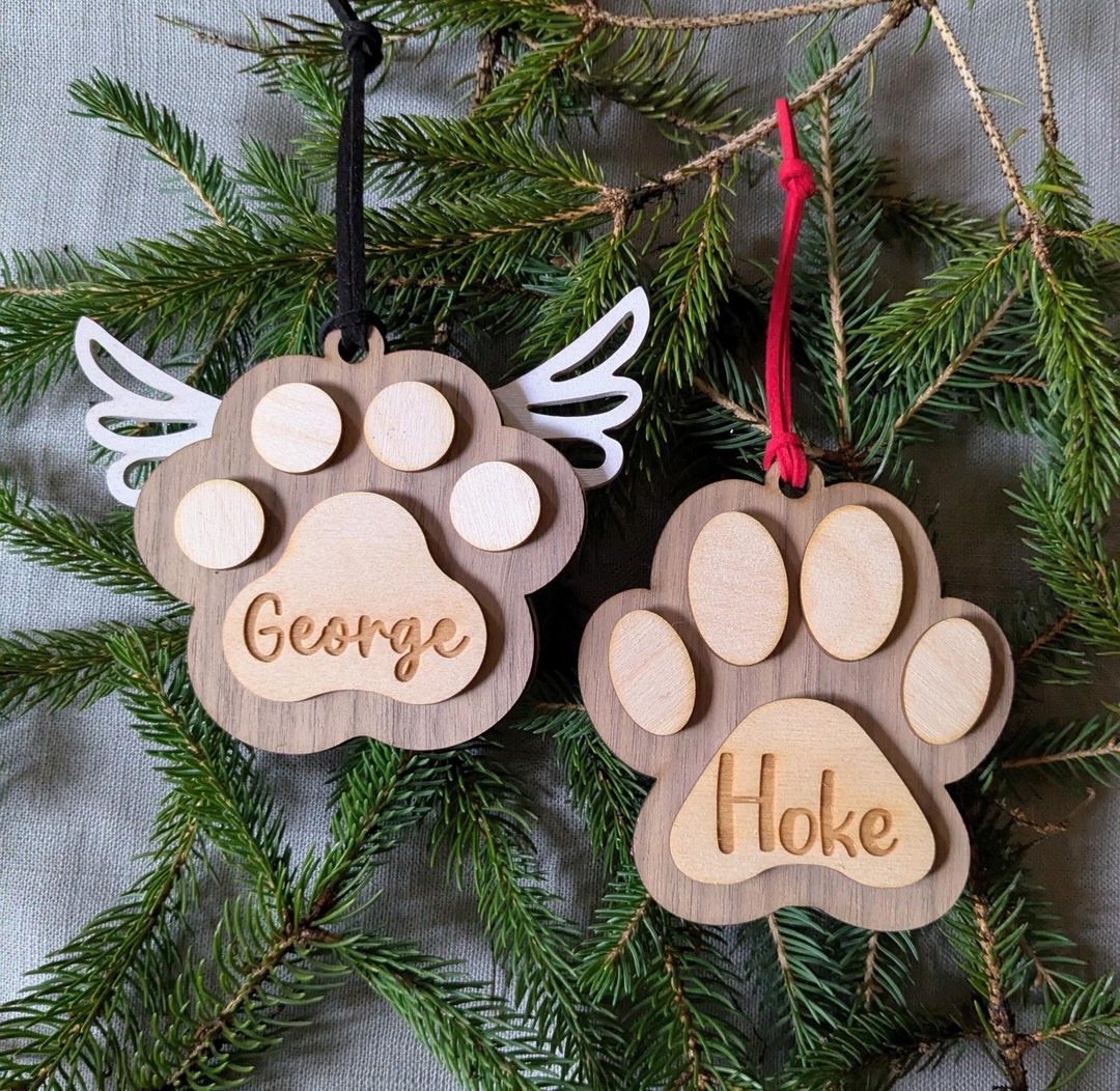 Custom Paw Print Ornament, Personalized Engraved Pet Name Tree Ornament ...