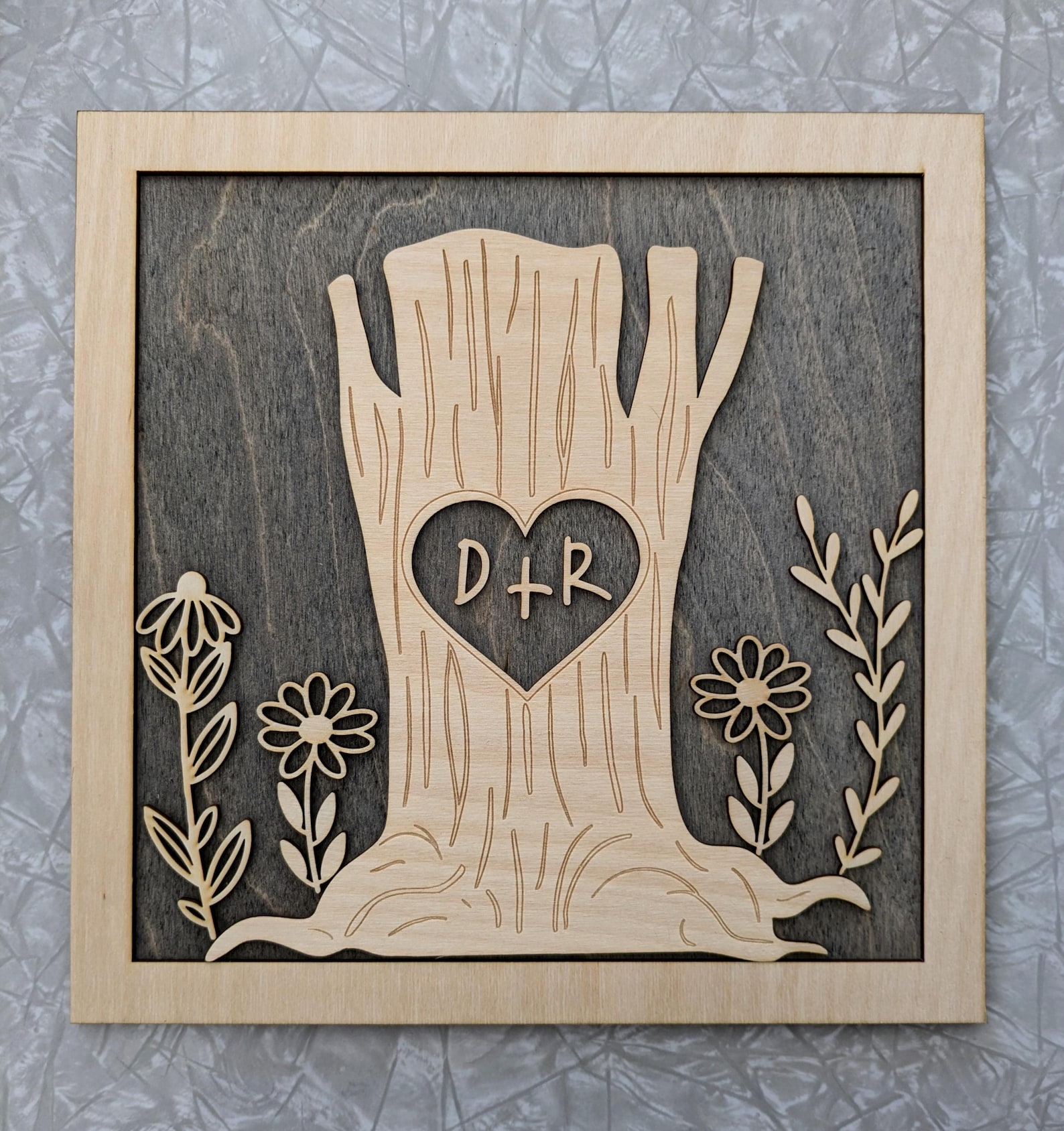 Initial Tree Wood Sign - Laser Cut Wood Sign With Heart and Initials ...