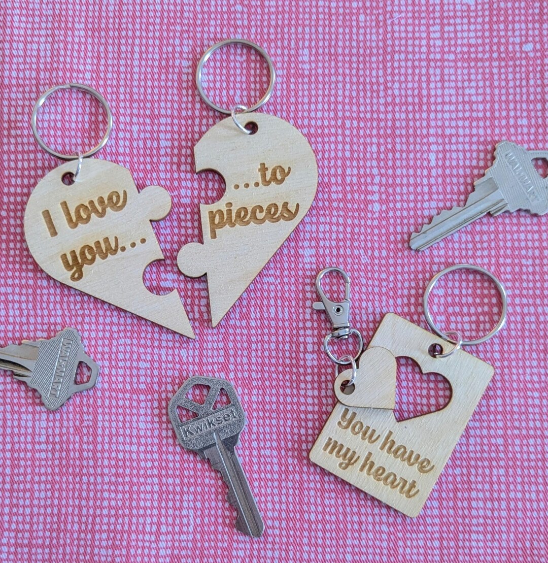 Heart Keychains | Couples Gift | Laser Engraved Wood Keychains - Etsy