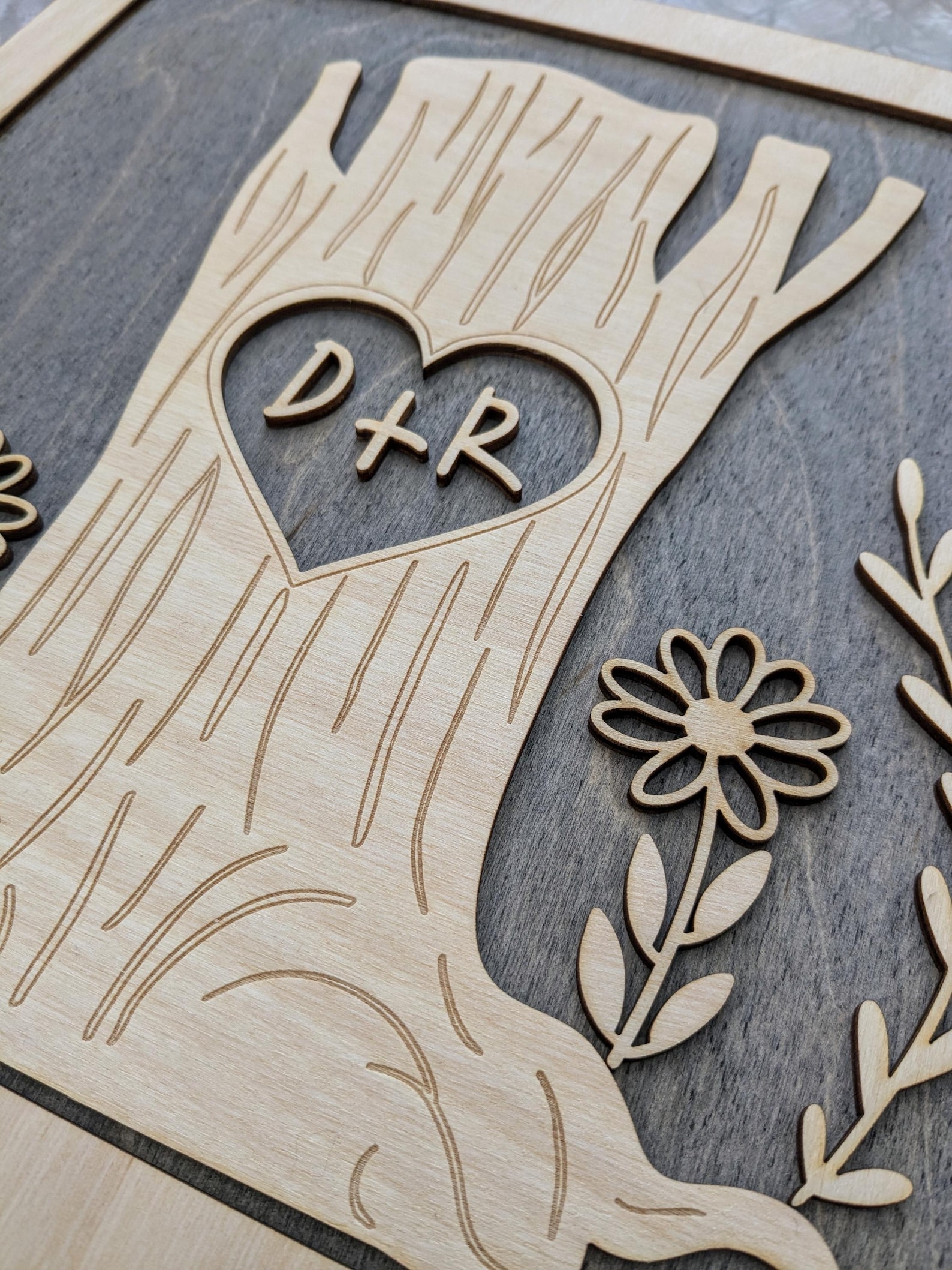 Initial Tree Wood Sign - Laser Cut Wood Sign With Heart and Initials ...