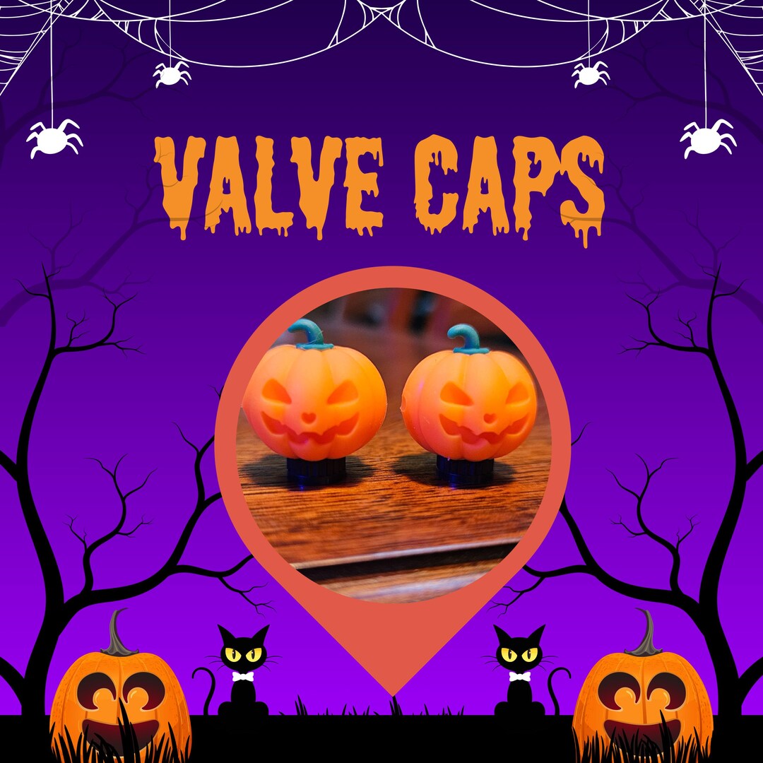 Spooky Pumpkins, Halloween Schrader Valve Caps, Cycle Enthusiasts, Pair ...
