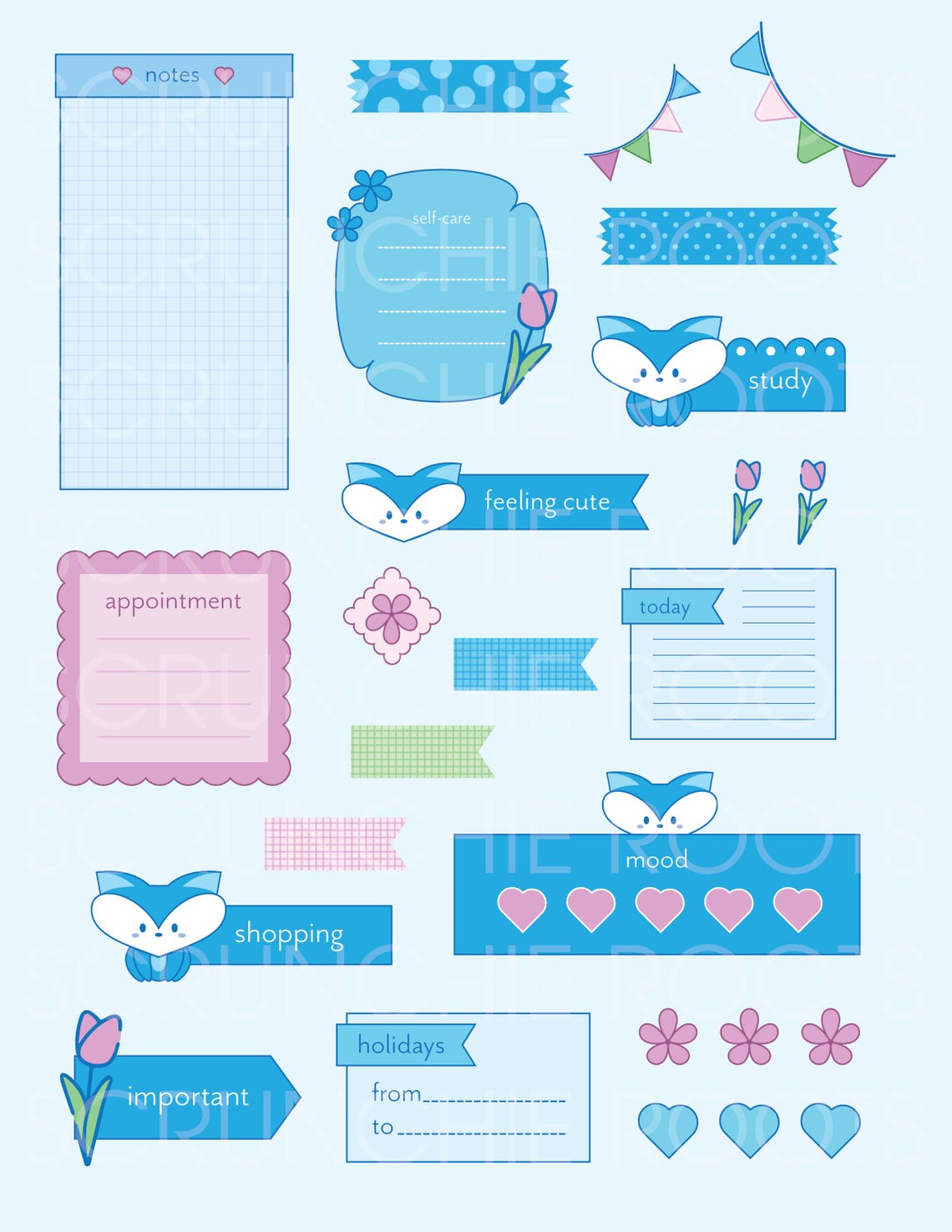 Super Cute Simple Blue Planner Stickers | Printable Digital Sticker ...
