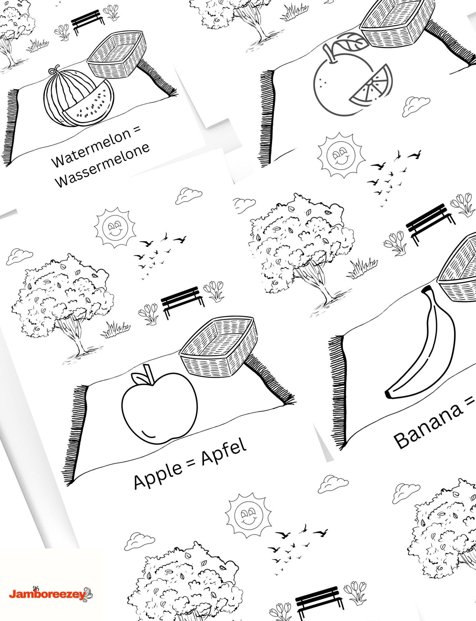 Printable Language Learning Coloring Book Pages. Learn German; Fruits ...