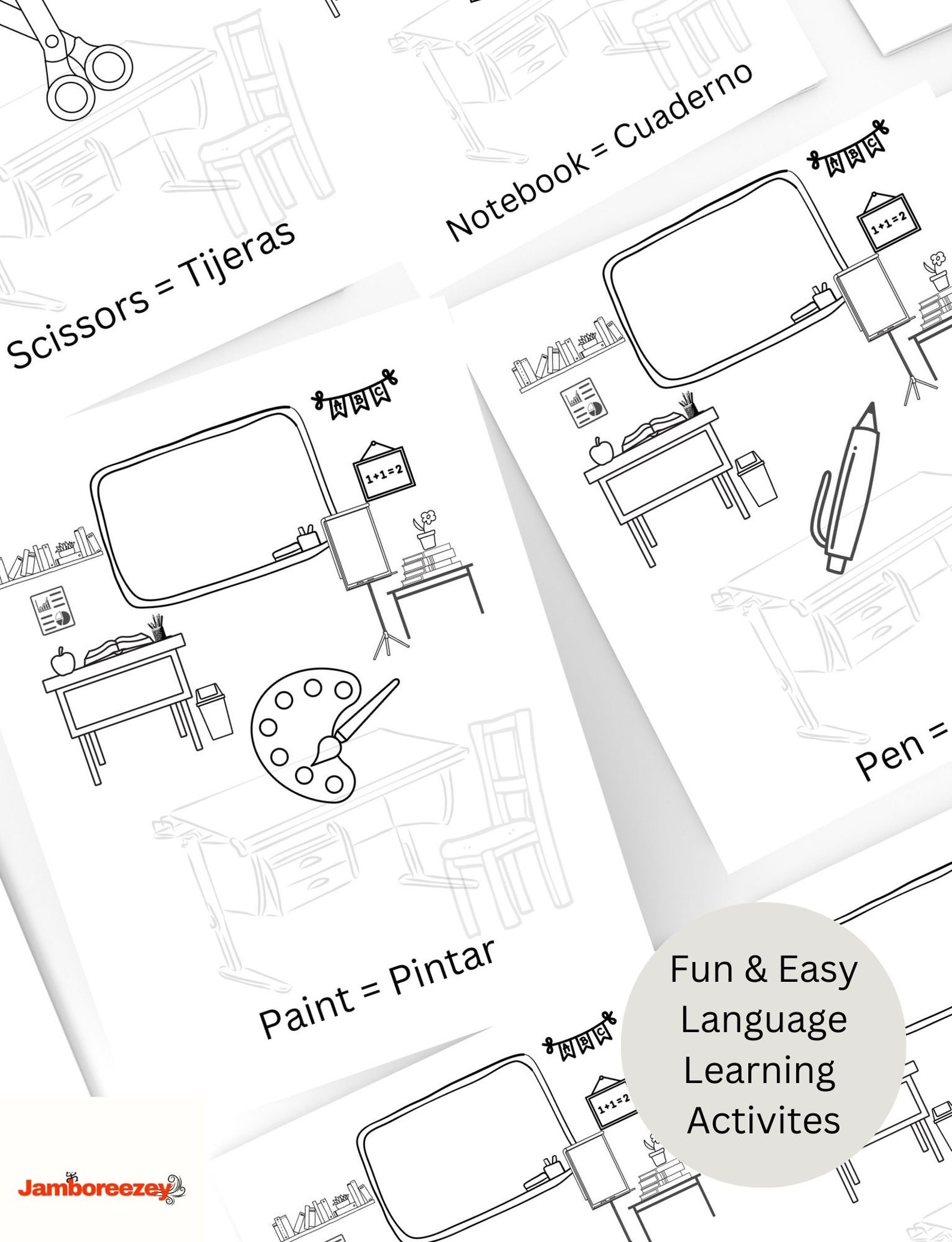 Printable Language Learning Coloring Book Pages. Learn Spanish ...