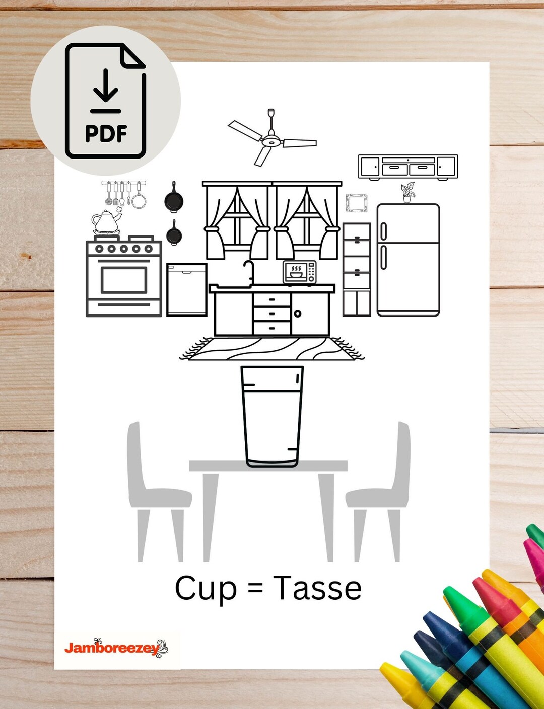 Printable Language Learning Coloring Book Pages. Learn German; Kitchen ...
