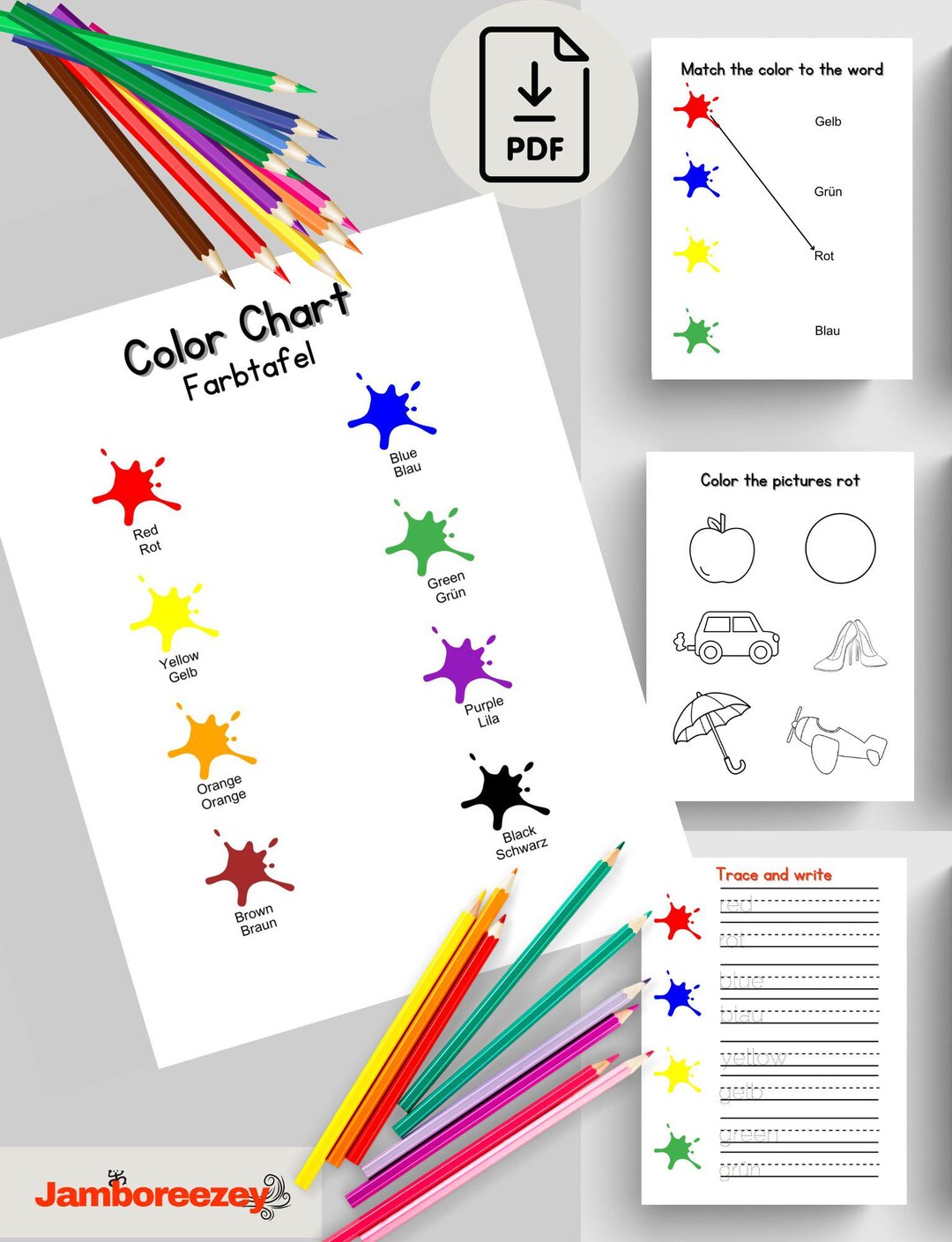 Printable Language Learning Activity Pages. Learn Colors in German ...