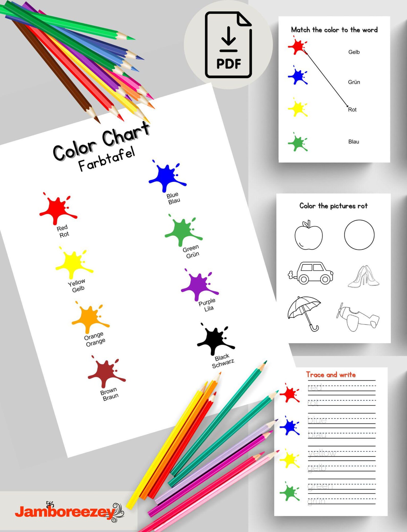 German Colors Learning Activity: English to German Printable (PDF) - Etsy
