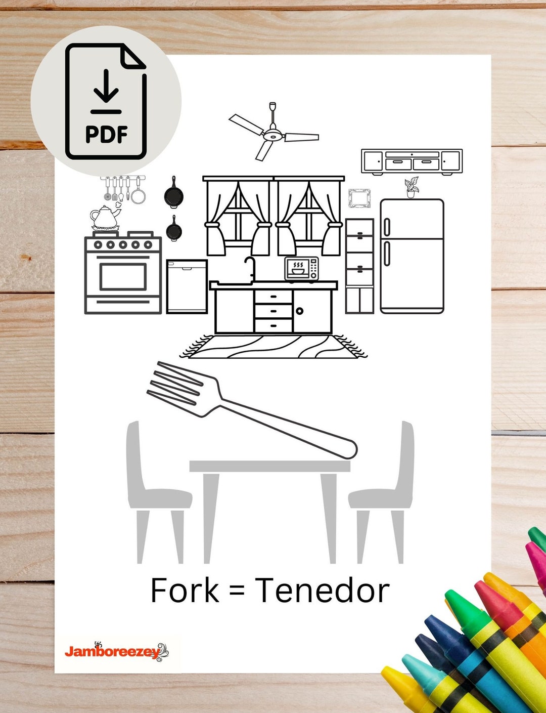 Printable Language Learning Coloring Book Pages. Learn Spanish; Kitchen ...