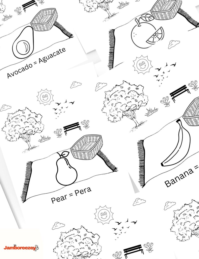 Printable Language Learning Coloring Book Pages. Learn Spanish; Fruits ...