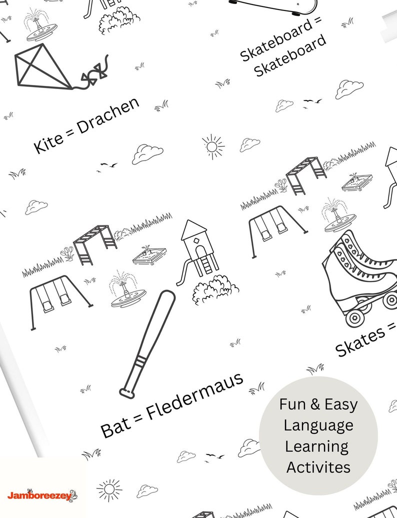 Printable Language Learning Coloring Book Pages. Learn German; Park ...