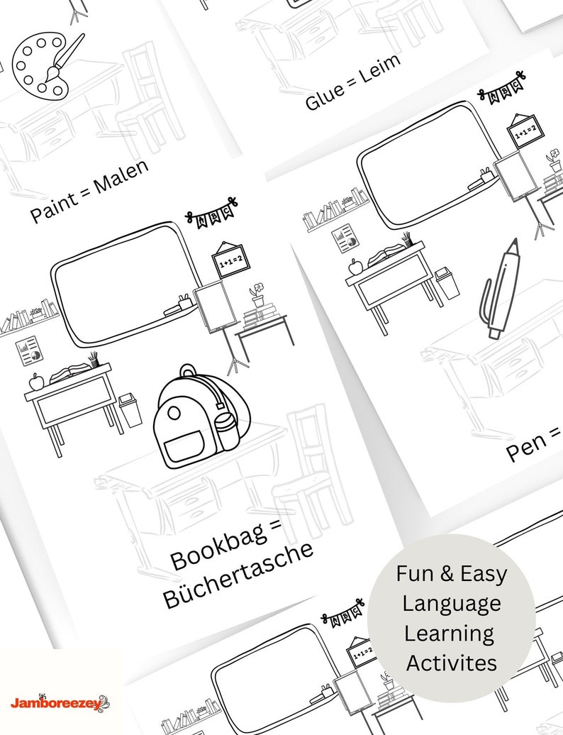 Printable Language Learning Coloring Book Pages. Learn German ...