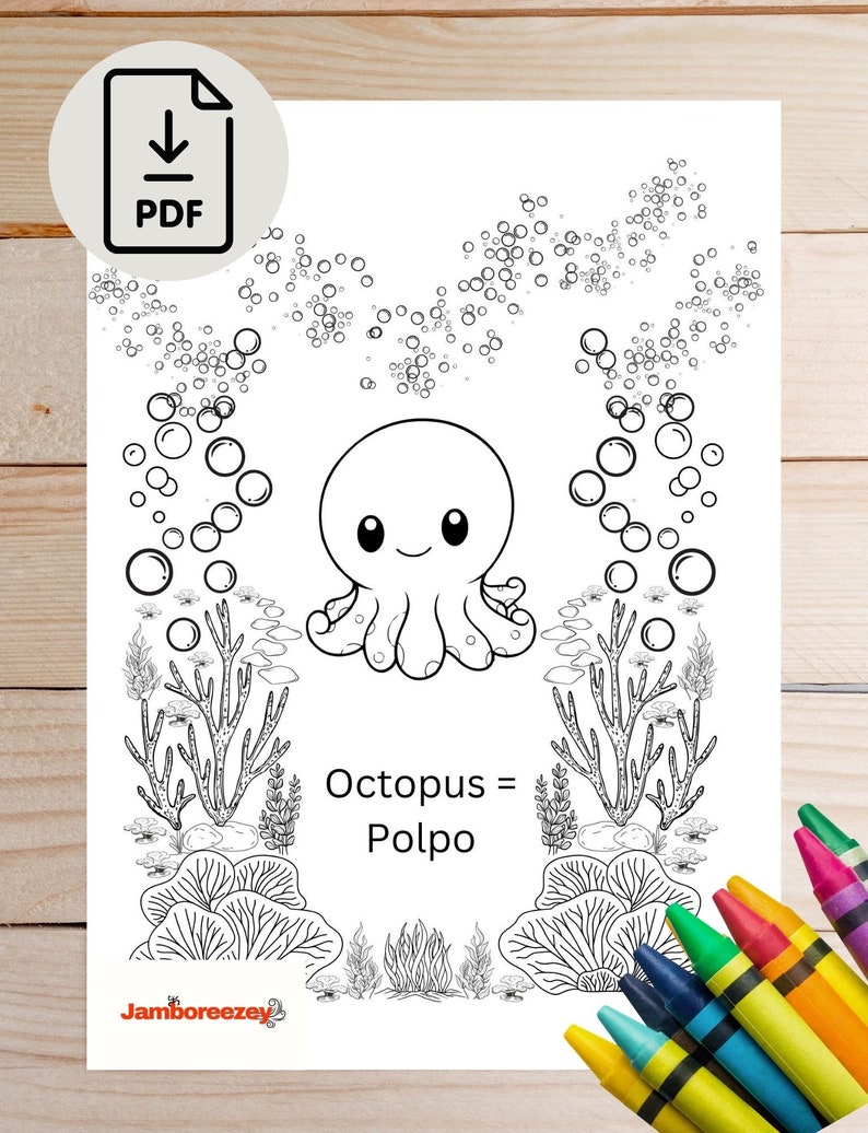 Printable Language Learning Coloring Book Pages. Learn Italian Sea ...