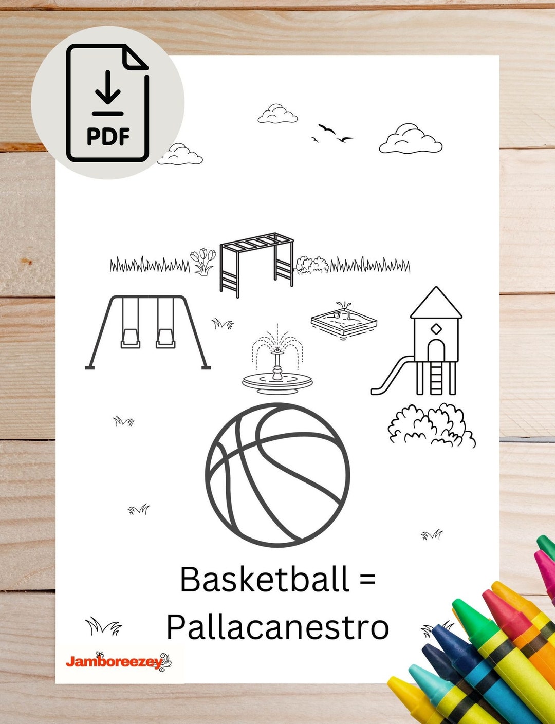 Printable Language Learning Coloring Book Pages. Learn Italian Park Activities Coloring Book ...