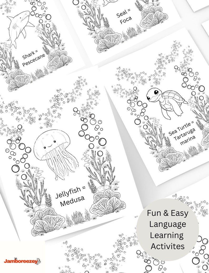 Printable Language Learning Coloring Book Pages. Learn Italian Sea Animals Coloring Book Pages ...