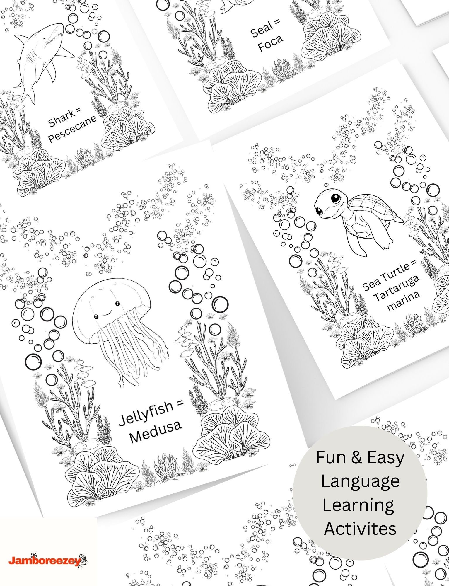 Printable Language Learning Coloring Book Pages. Learn Italian Sea ...