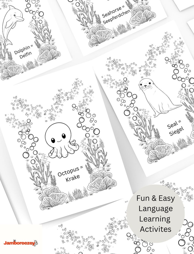 Printable Language Learning Coloring Book Pages. Learn German; Sea ...