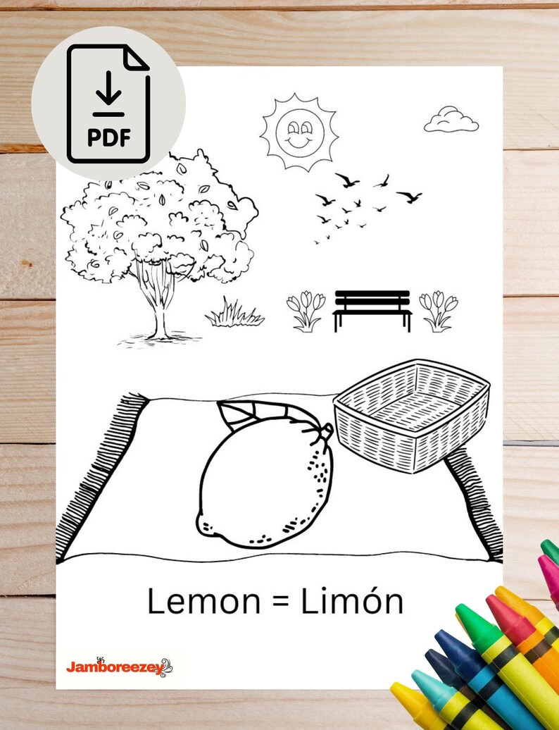 Printable Language Learning Coloring Book Pages. Learn Spanish; Fruits ...