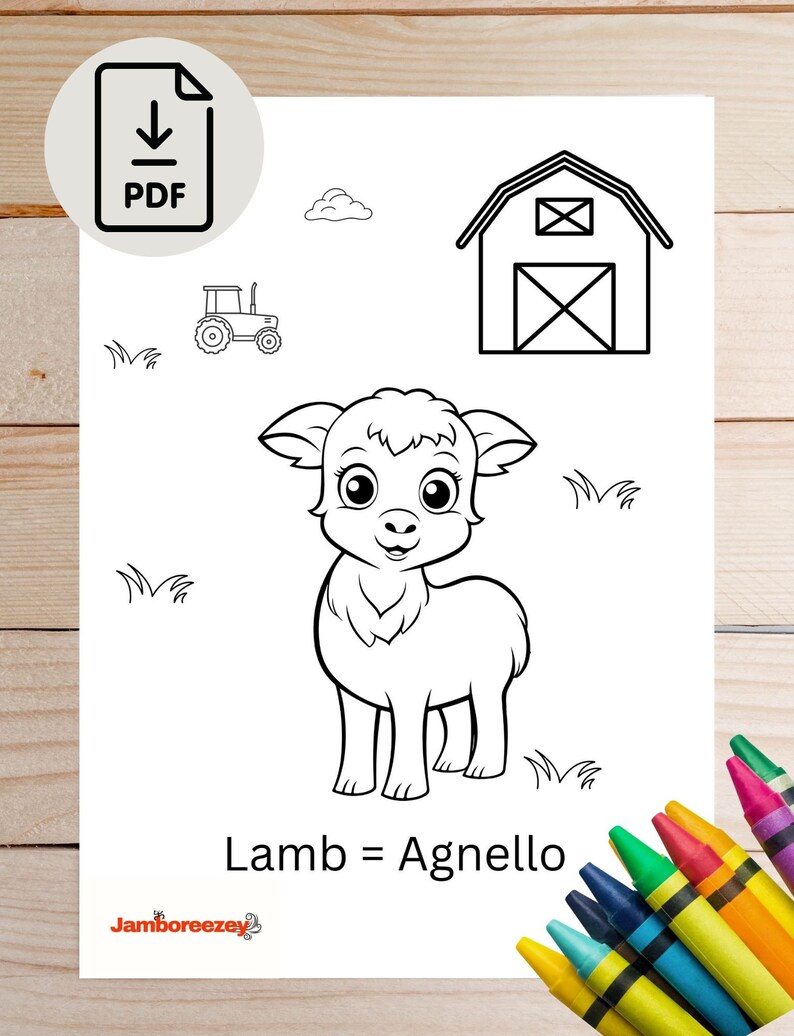 Printable Language Learning Coloring Book Pages. Learn Italian; Farm ...