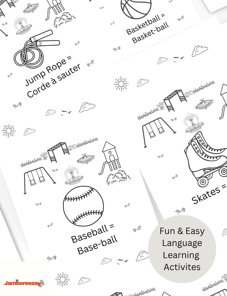 Printable Language Learning Coloring Book Pages. Learn French Park ...