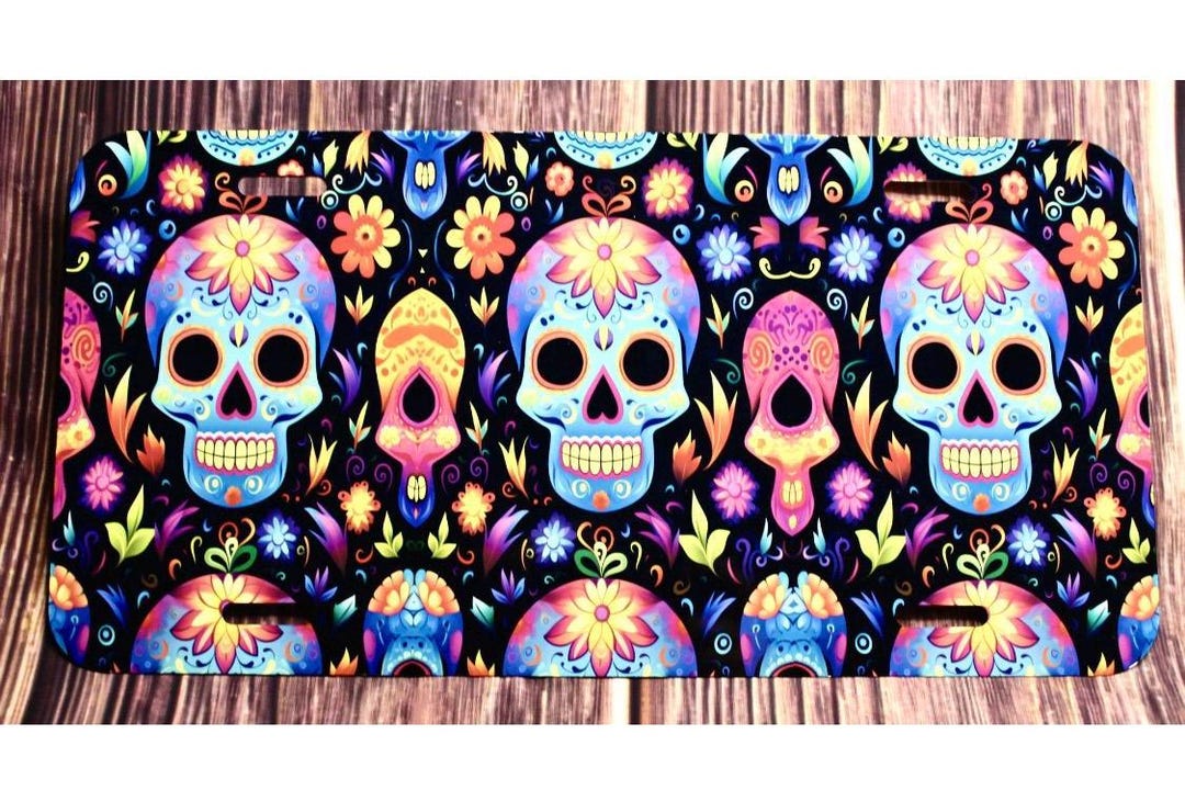 License Plate Frame Set / Colorful Sugar Skulls - Etsy