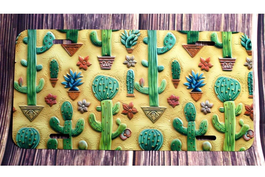 License Plate Frame Set / Leather Cactus - Etsy