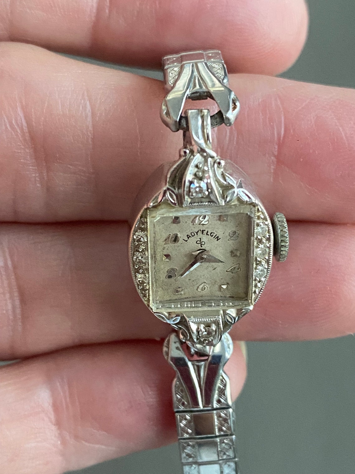 Working Lady Elgin Vintage Watch. 14k White Gold Case With Eight ...